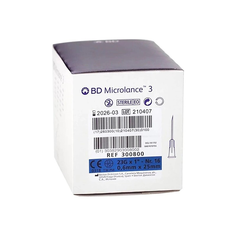 Injekční jehla BD ST 23G x 1" 0,60 x 25 mm modrá, 100 ks, poškozená krabička | Medplus.cz